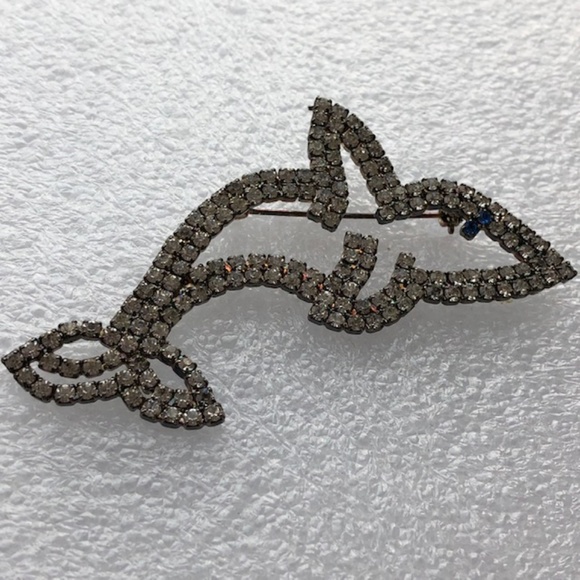 Jewelry | 3 Clear Blue Rhinestone Fish Shark Pin Vintage | Poshmark